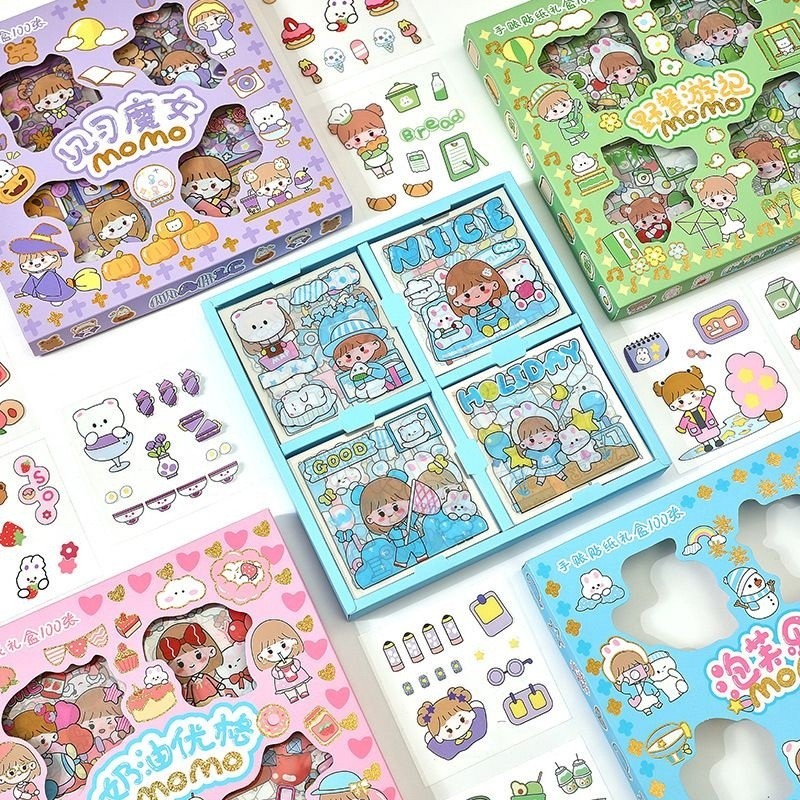 Jual (123)1BOX Isi 100 Pcs Sticker MOMO anti air Aesthetic Sticker DECO ...