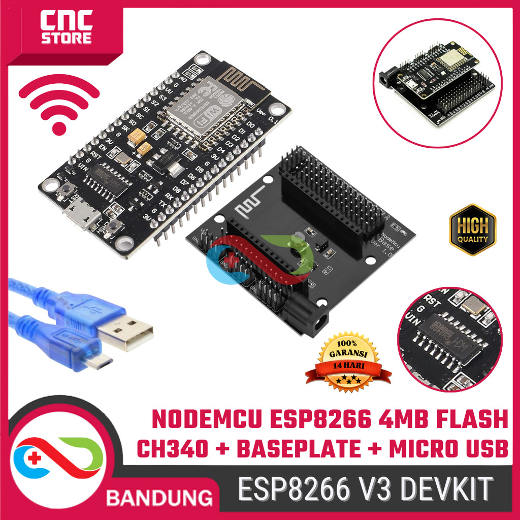 Jual NodeMCU ESP8266 Lua WiFi V3 4MB CH340 – Development Board dengan Base Plate Expansion Board ...