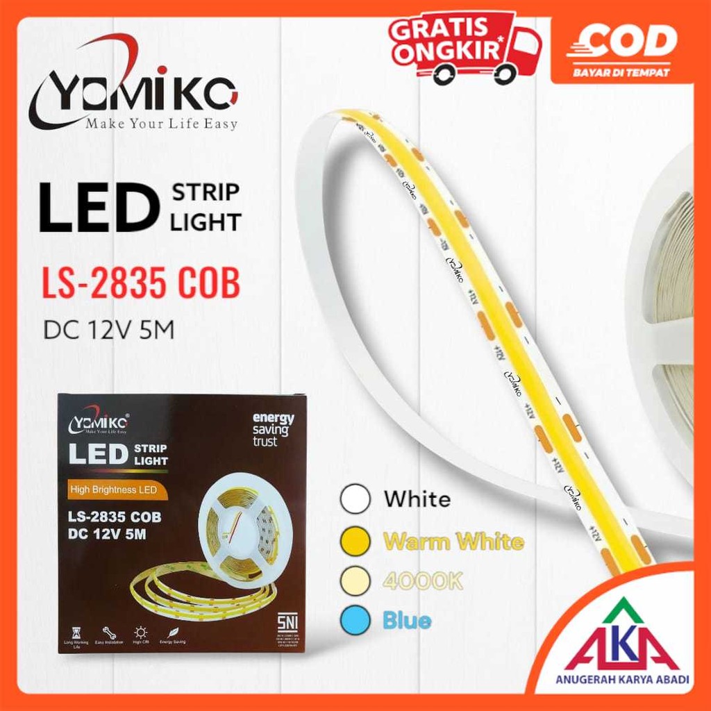 Jual YOMIKO / OSKA LED Strip Light LS-2835 COB DC 12V 5M Lampu Hias Plafon Dekorasi Indoor IP20 ...