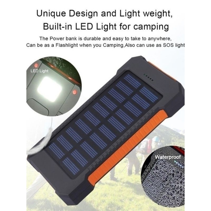 Jual Smart Power Bank Solar Cell Surya Waterproof 20000mAh 2 USB Port ...