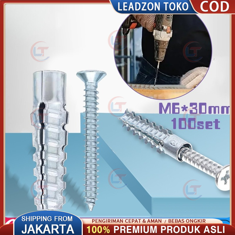 Jual 100set M6x30 Angkur Baut Tembok Sekrup Wall Anchor Tembok Sekrup ...