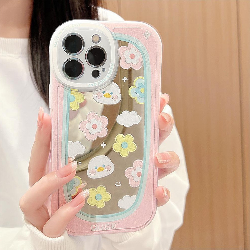 Jual Casing IPhone Cermin Wajah Bunga Bebek Merah Muda Cocok untuk ...