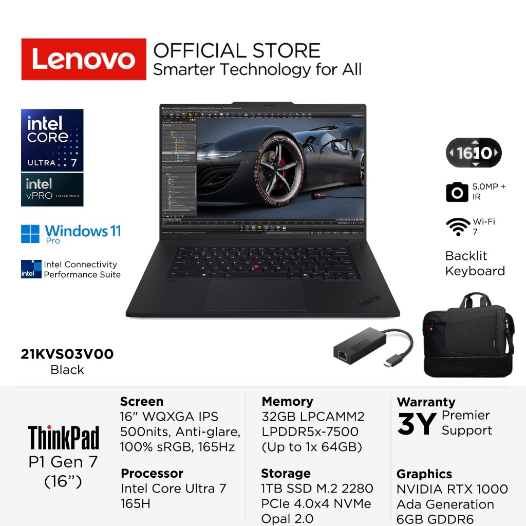 Jual Lenovo ThinkPad P1 Gen 7 3V00 Intel Core Ultra 7 165H Intel vPro ...