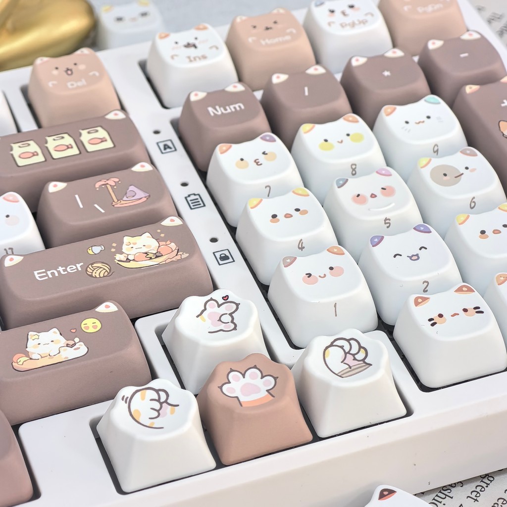 Jual Cute Meow Keycaps Cat Head MAO Profile PBT Square Key Cap Thermal ...