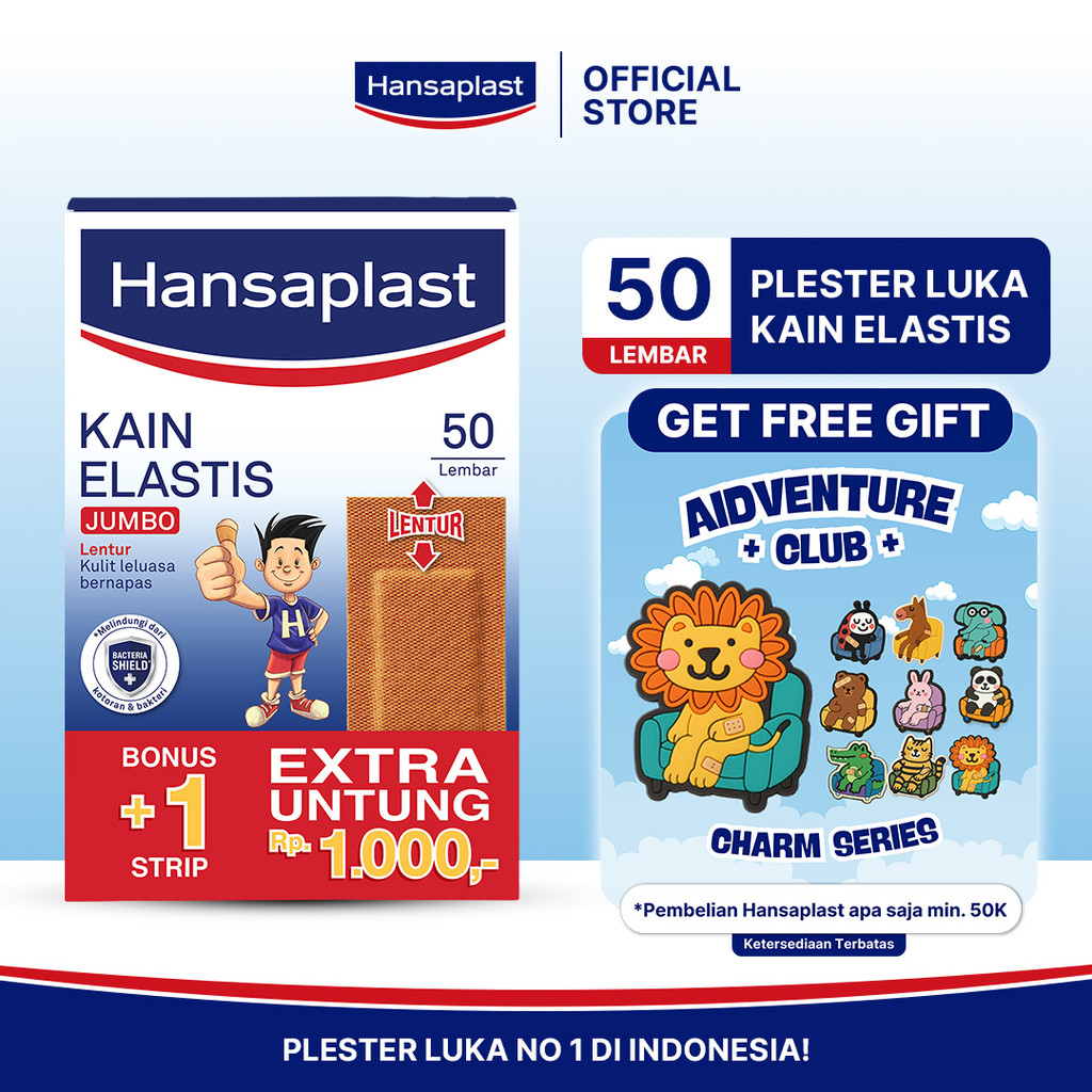 Jual HANSAPLAST Plester Lentur Kain Elastis Jumbo isi 50 P3K Plester ...