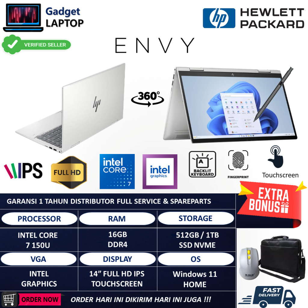 Jual Laptop HP Envy x360 14-es1023dx Intel Core 7 150U 16GB 1TB Full HD ...