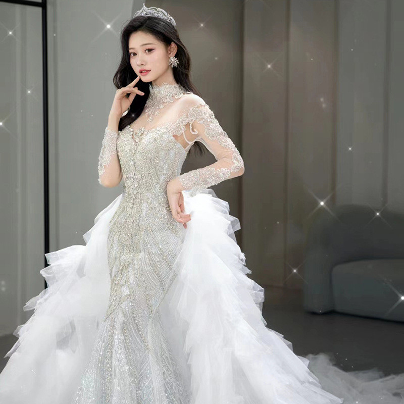 Jual White Mermaid Wedding Dress Duyung Gaun pengantin Langan Panjang ...