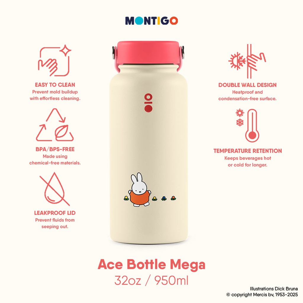 Jual Montigo | Tumbler Miffy Collection Ace Bottle Mega 32oz - 950ml Happy Miffy | Shopee Indonesia