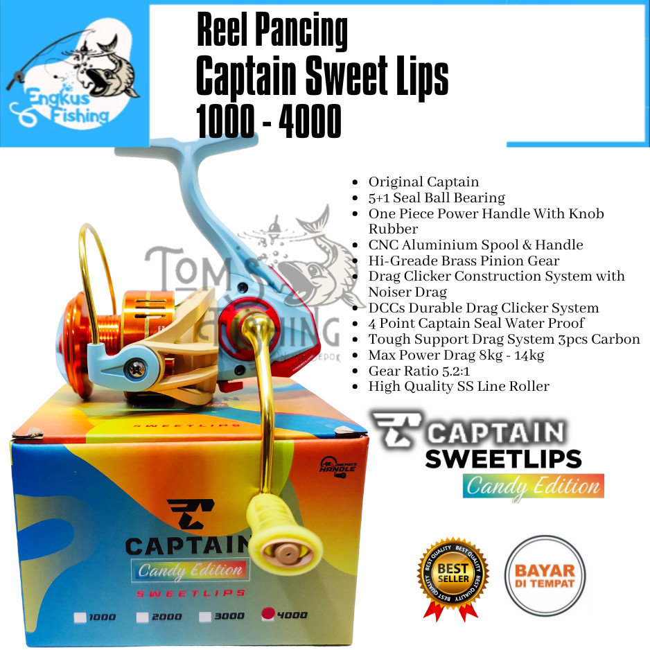 Jual Reel Pancing CAPTAIN SWEETLIPS 1000 - 4000 SW (5+1 Bearing) Candy ...