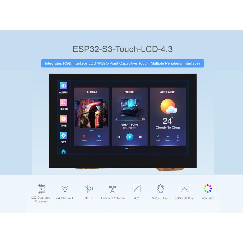 Jual ESP32 S3 ESP32S3 4.3 inch LCD 800x480 Captive TouchScreen Display Board LVGL with Sensor ...