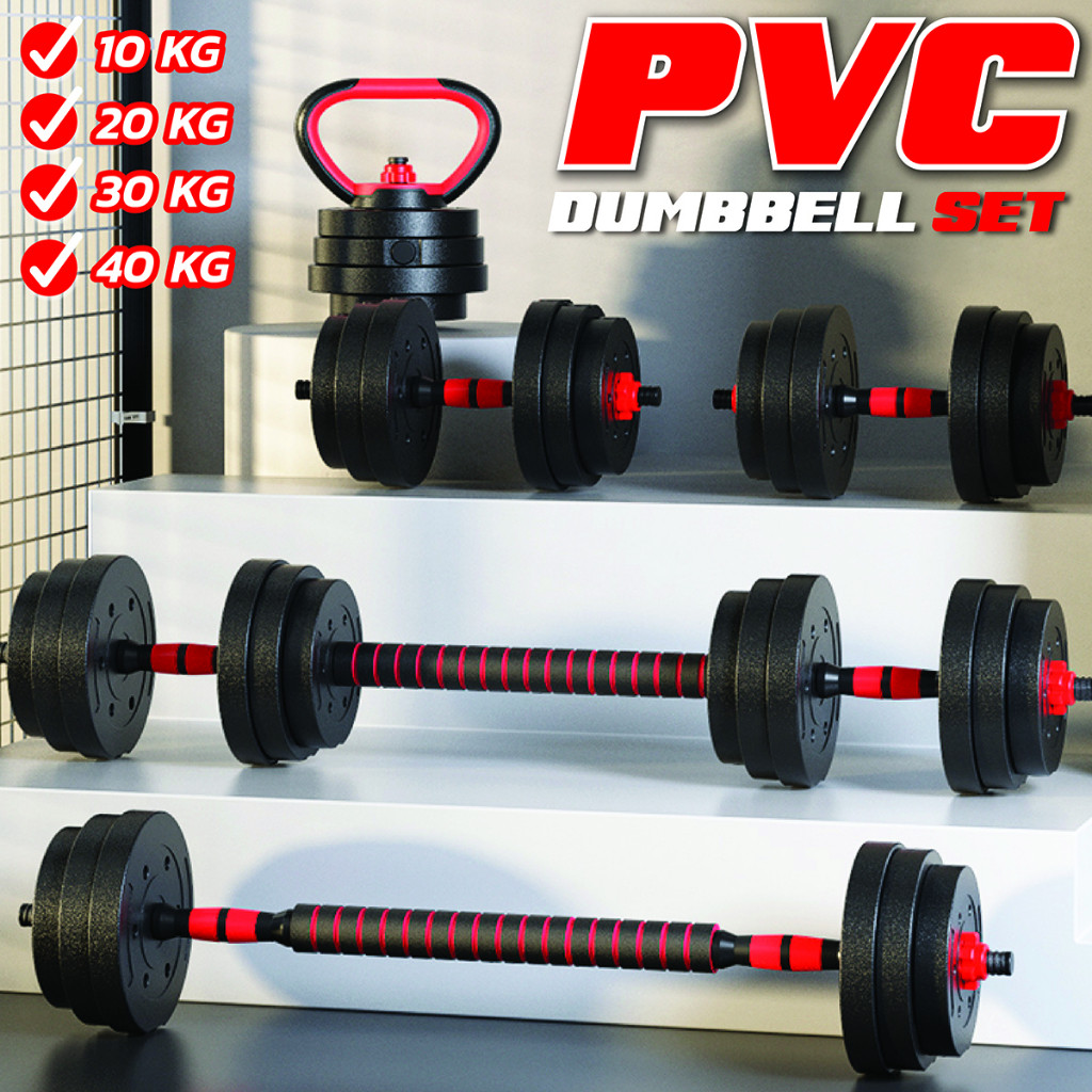 Jual OLAHTRACK BG SPORT Set Dumbell Barbel PVC Kettlebel 10KG 20KG 30KG 40KG Alat Gym Fitness ...