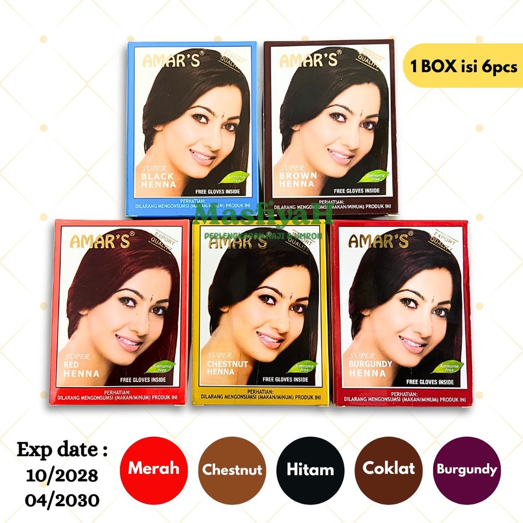 Jual (1BOX/6PCS) Amar's Hena Rambut Hena Rambut Amars 100% Herbal dan ...