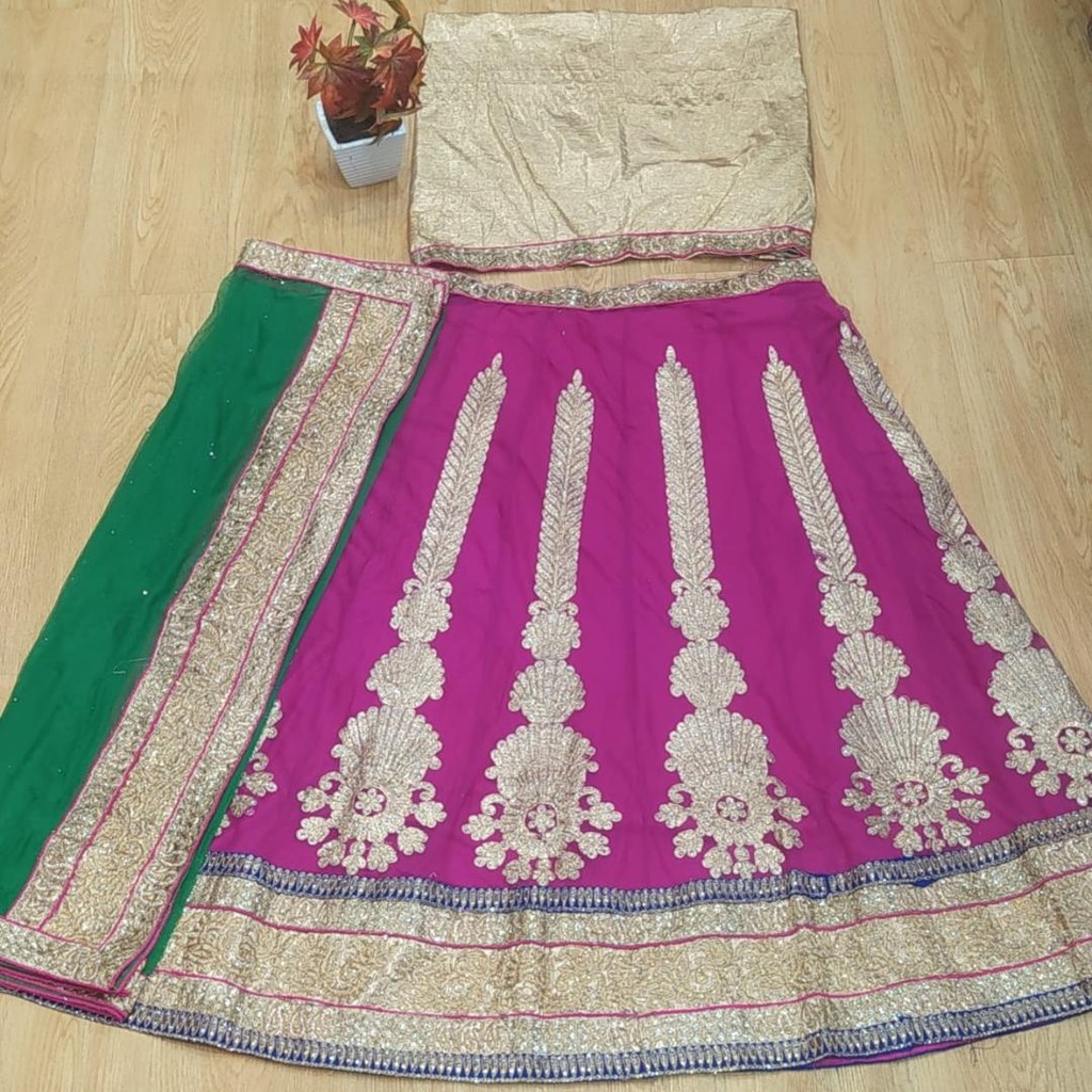 Jual Bahan Lehenga India Dasar Tile Full Bordiran Benang Mas Selendang ...