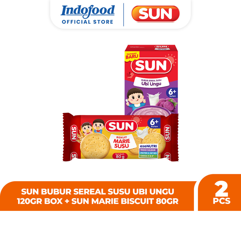 Jual SUN Bubur Sereal Susu Ubi Ungu 120 g Box + SUN Marie Biscuit 80 g ...