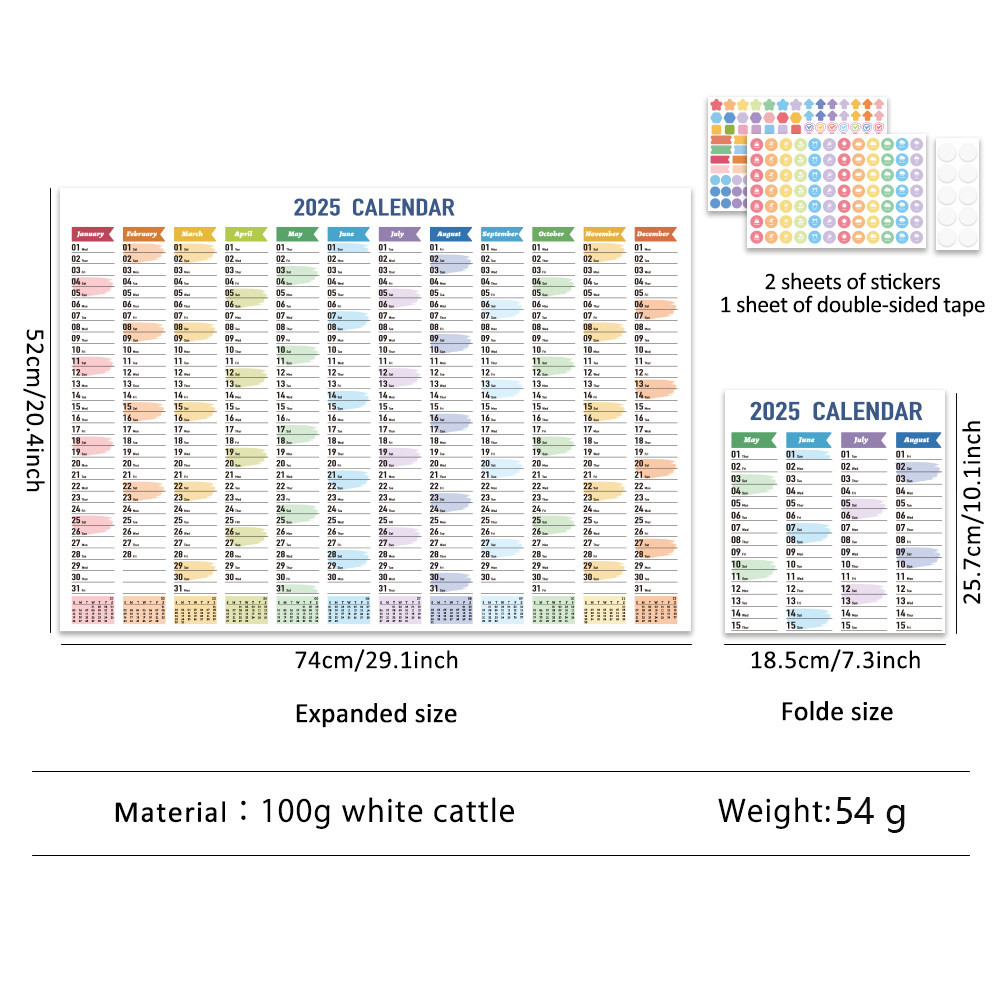 Jual 1 pc 2025 Colorful Large Size Paper Wall Calendar With Stickers ...