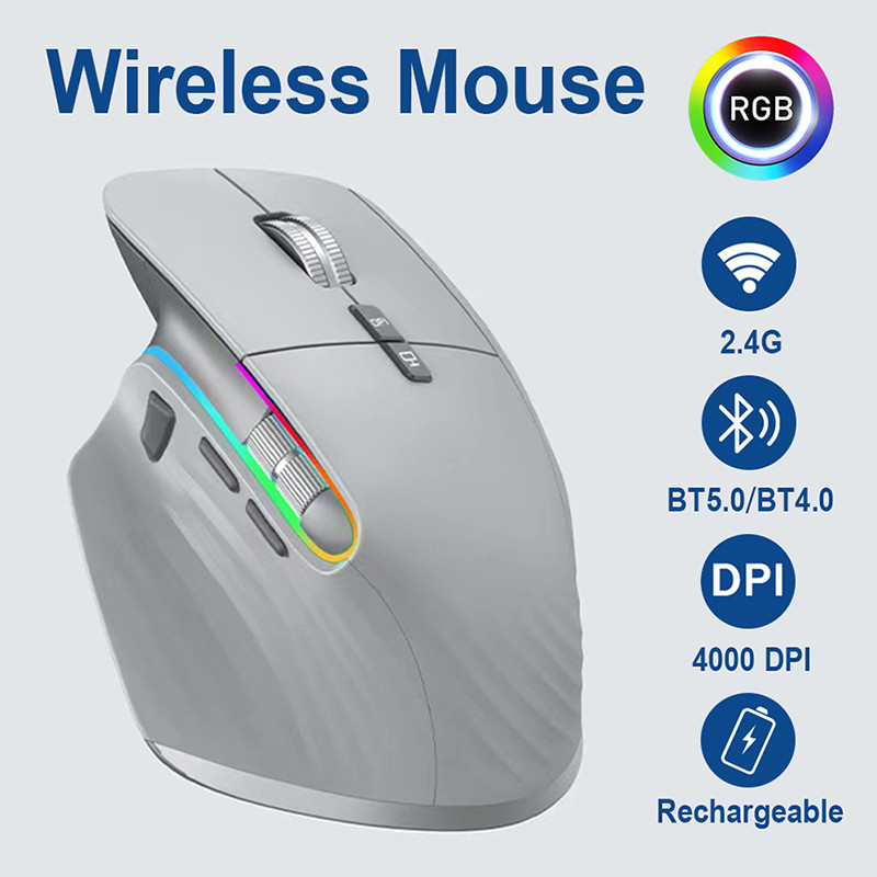 Jual 2.4G Wireless Mouse Bluetooth RGB Rechargeable Ergonomic Design ...