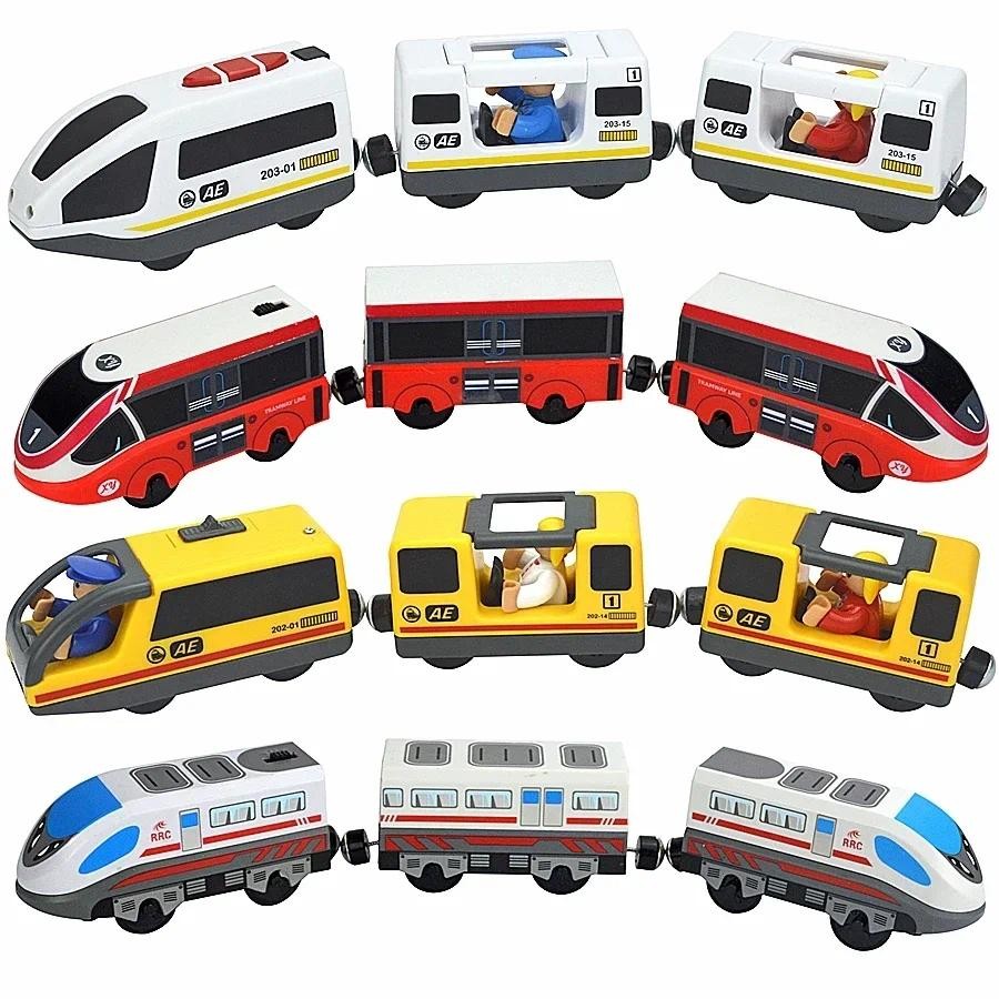 Jual Train Track Wooden Train Toys Magnetic Set Electric Car Locomotive ...