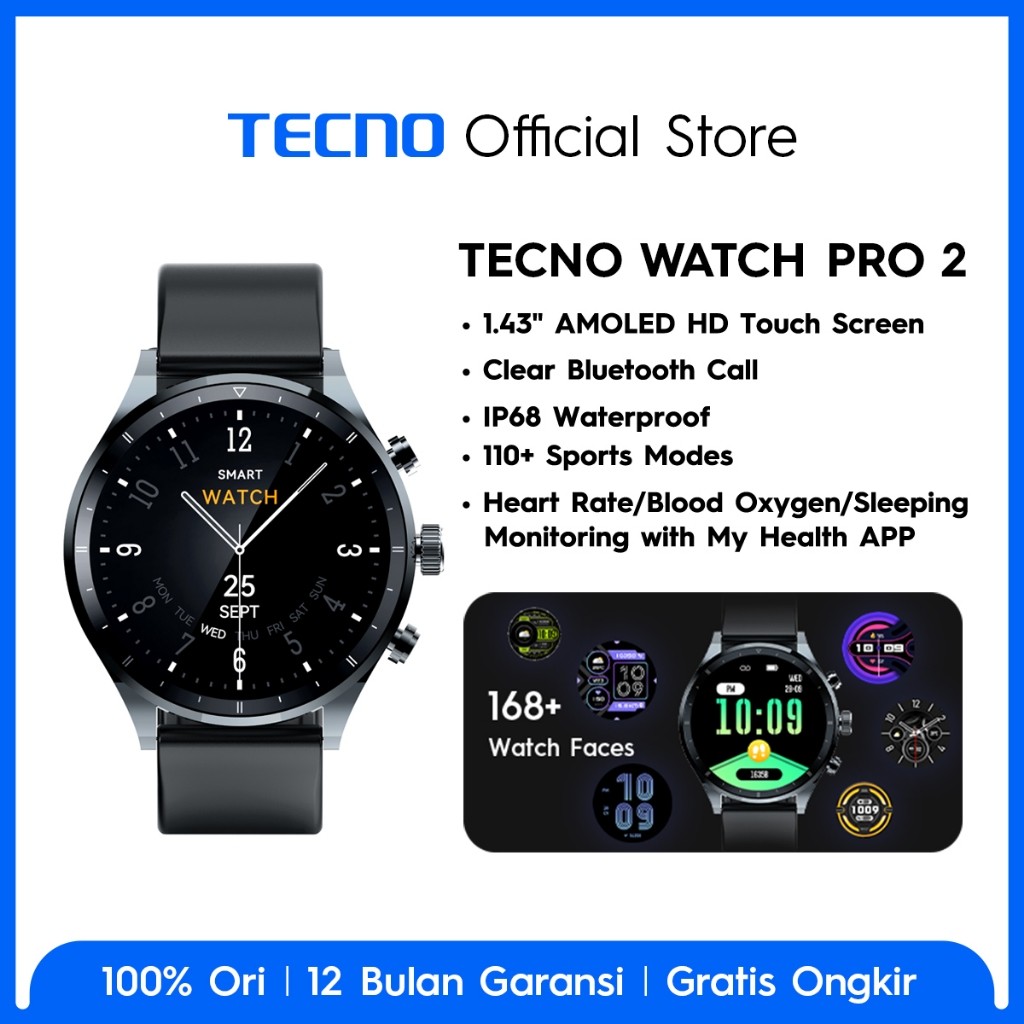 Jual TECNO WATCH PRO 2 - Clear Bluetooth Call 1.43”AMOLED Screen IP68 ...