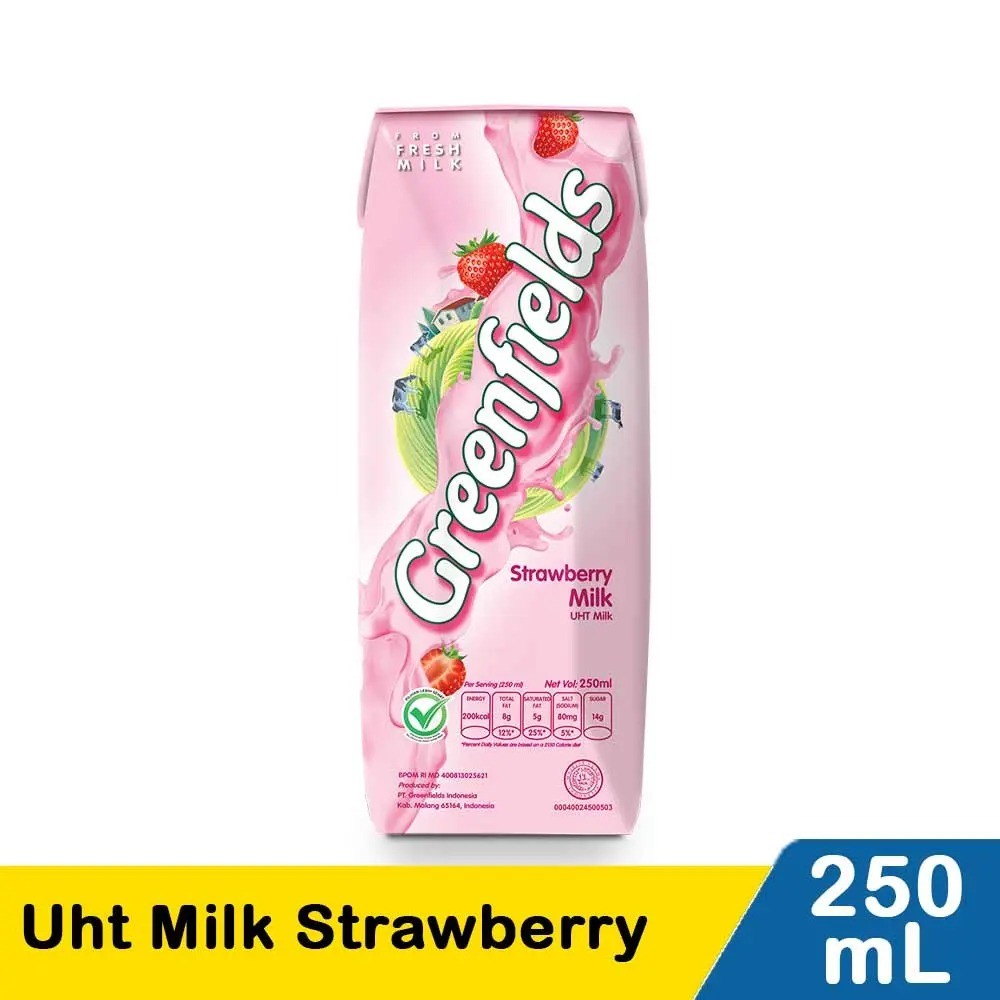 Jual GREENFIELDS UHT MILK STRAWBERRY 250mL | Shopee Indonesia