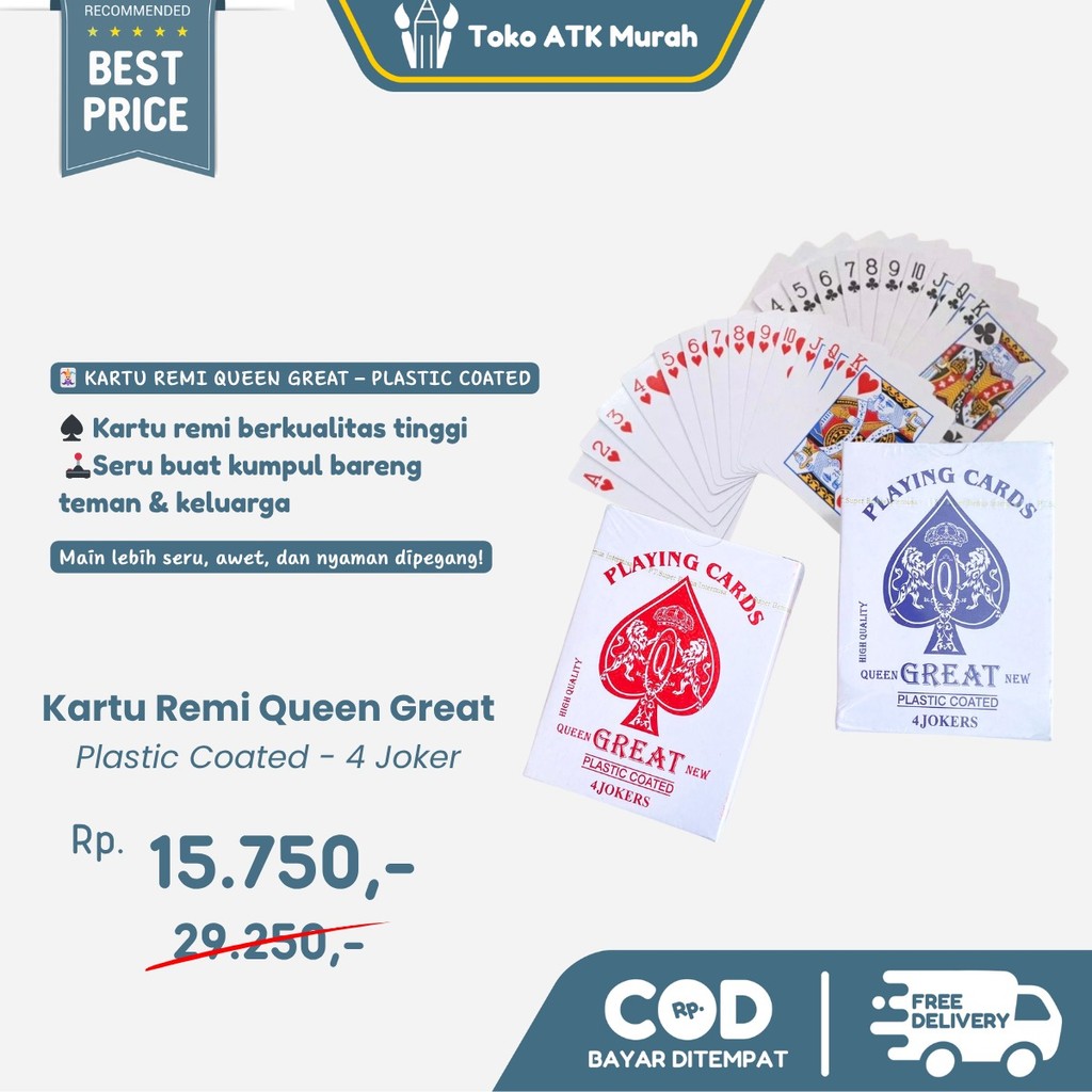 Jual Kartu Remi Queen Great Plastic Coated – Playing Cards Tahan Air ...