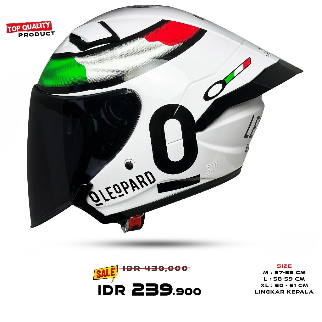 Jual Helm Half Face MLA COSMO | Leopard Putih Kaca Hitam | Helm Premium ...