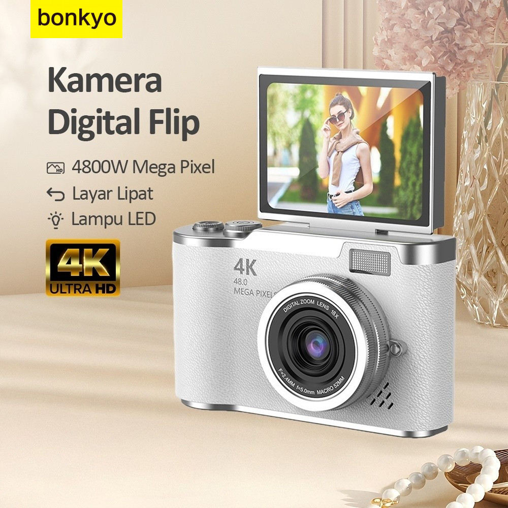 Jual Bonkyo Kamera Digital Flip 4K Ultra HD CCD, Layar Lipat, Lampu LED ...
