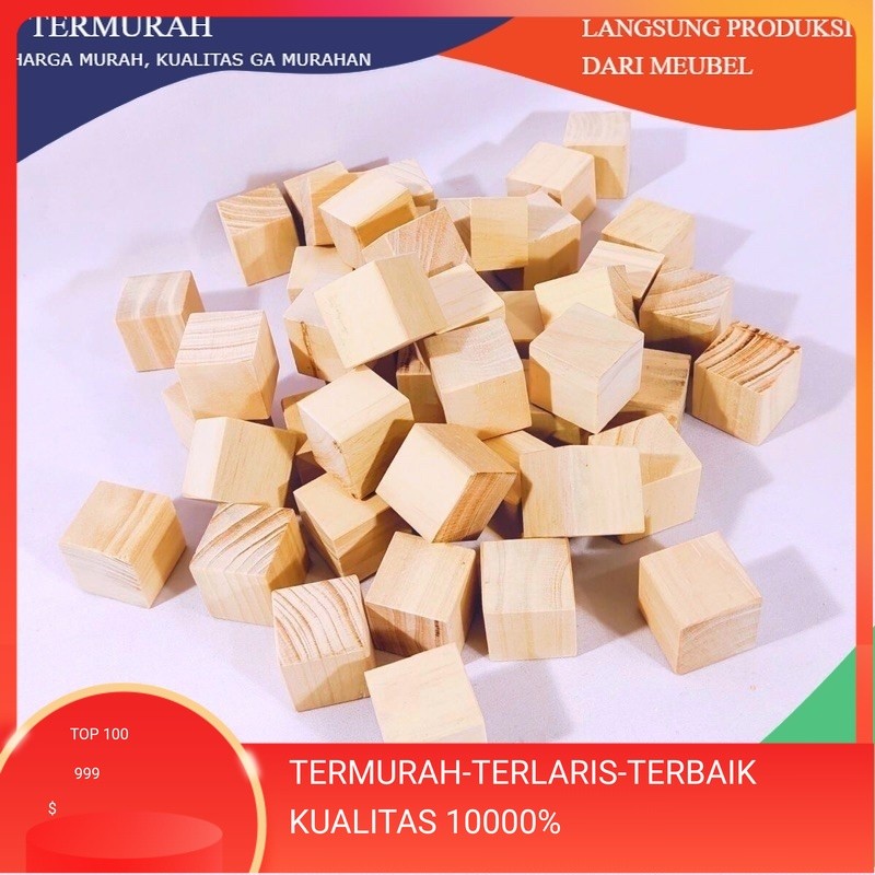 Jual Omocha - Natural Wooden Cube Block Kotak Kayu Kubus kayu 2 Cm ...