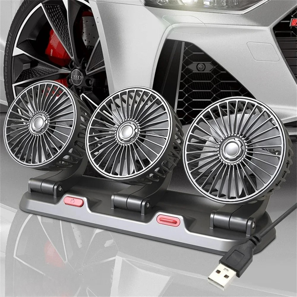 Jual Car Fan 360° Adjustable 3 Head Air Fan Automotive Electric Fan USB ...