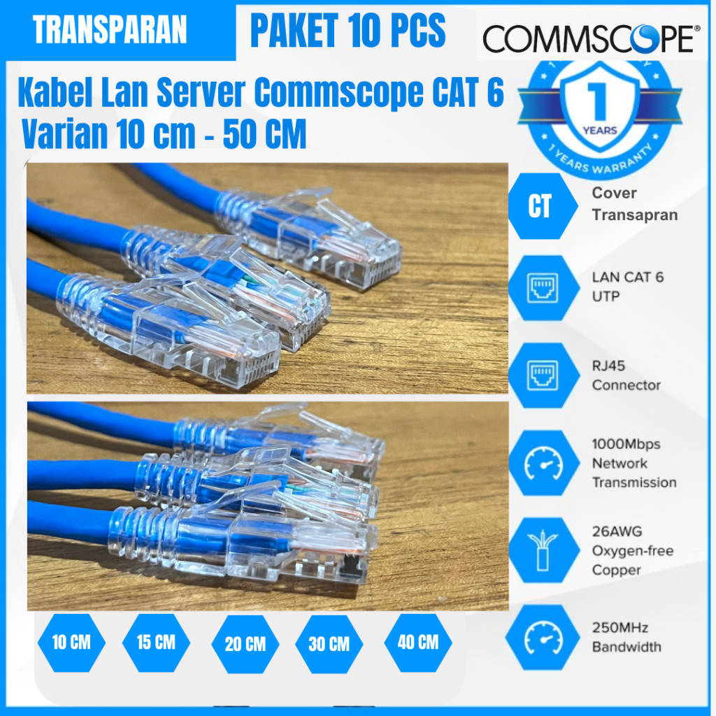 Jual PAKET 10 PCS KABEL LAN SERVER CAT 6 GIGABYTE COMMSCOPE BLUE ...