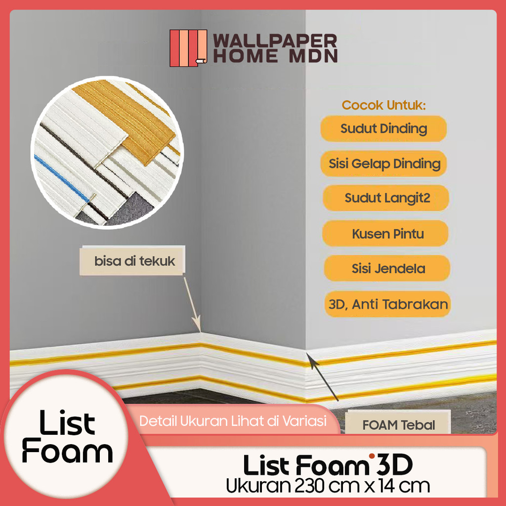 Jual List Foam Wallpaper Foam 3D List Dinding 2.3 Meter Wall Border ...