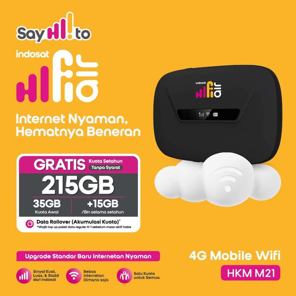 Jual [Varian] Mifi Indosat Hifi Air Tri HKM M21 Free Kuota 215GB - Garansi Resmi 3 Tahun Unlock ...