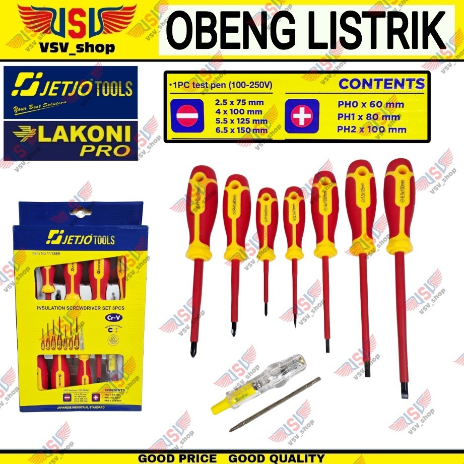 Jual JETJO Obeng Listrik Set 8pcs 1000V Insulation Screwdriver Set 8pcs ...