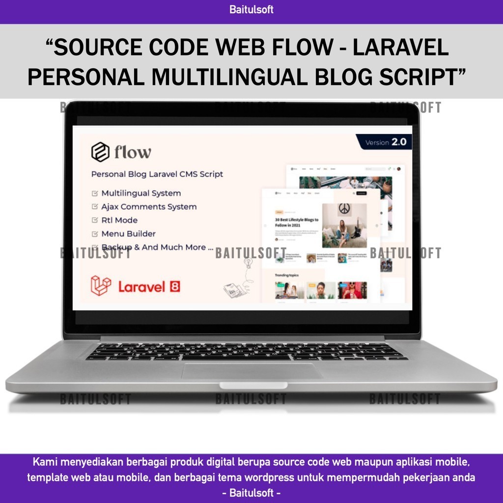 Jual SOURCE CODE APLIKASI WEB FLOW - LARAVEL PERSONAL MULTILINGUAL BLOG SCRIPT D34 BAITULSOFT ...