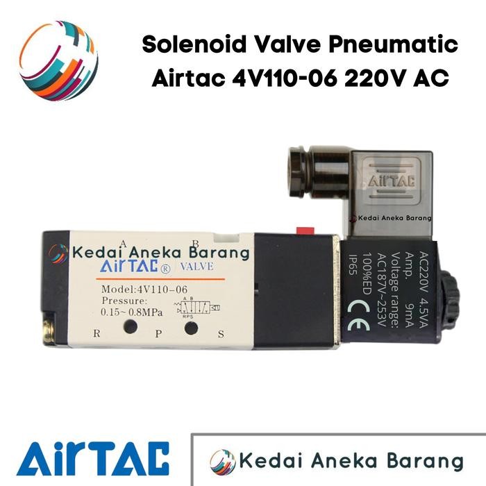 Jual Solenoid Valve Airtac 4V110-06 4V110 06 220V AC / 24V DC Pneumatic ...