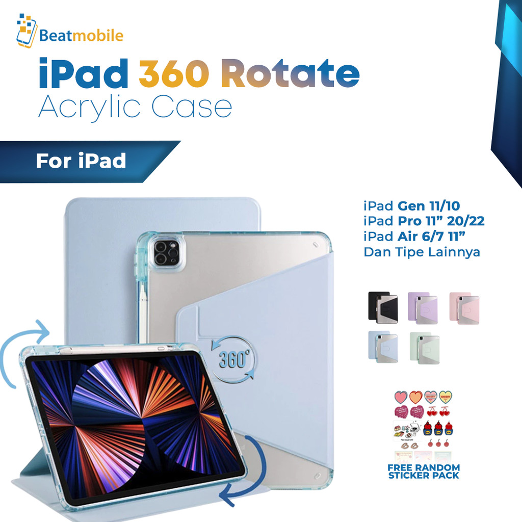 Jual Acrylic 360° Rotation Flip Case iPad Air 4/5 10.9" Gen 7/8/9 10.2 ...