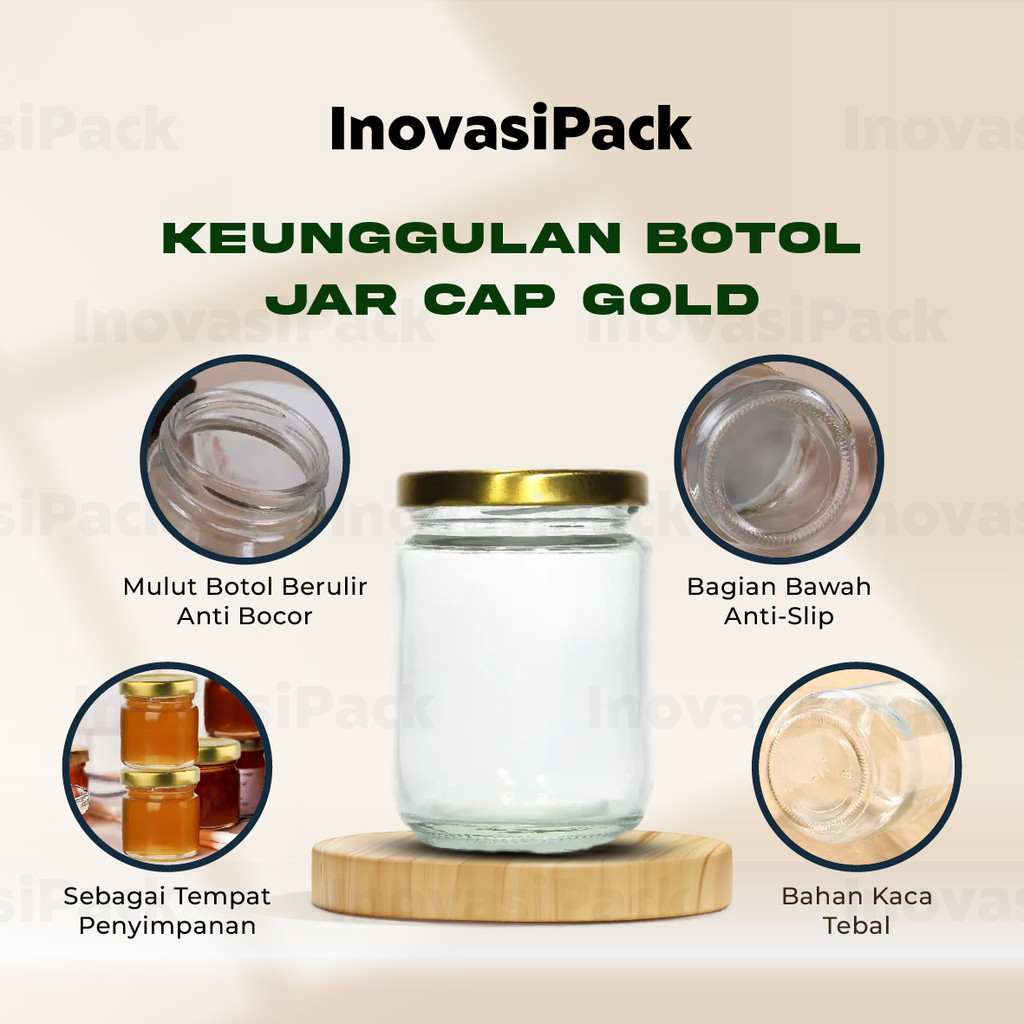Jual Jar Kaca Bening Tutup Gold / Jar Selai Tutup Gold / Jar Kaca ...