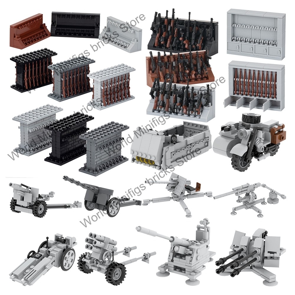 Jual MOC WW2 Weapon Bricks Motorcycle Howitzer Gun Rack Military Carft ...