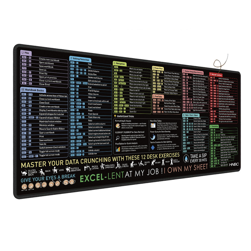 Jual Excel Shortcuts Mouse Pad - English Keyboard eat Sheet Desk Mat ...