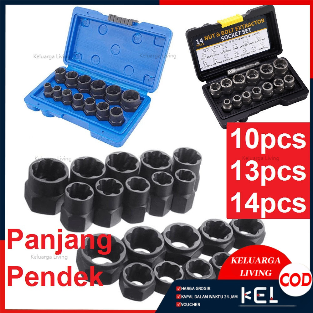 Jual 13+1 PCS Alat Pembuka Baut Mur Hex Rusak 9mm-19mm Set Kunci Ring ...