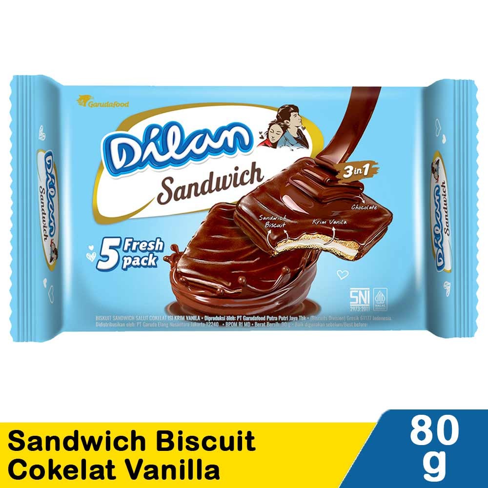 Jual DILAN SANDWICH BISCUIT COKELAT VANILLA 80g | Shopee Indonesia