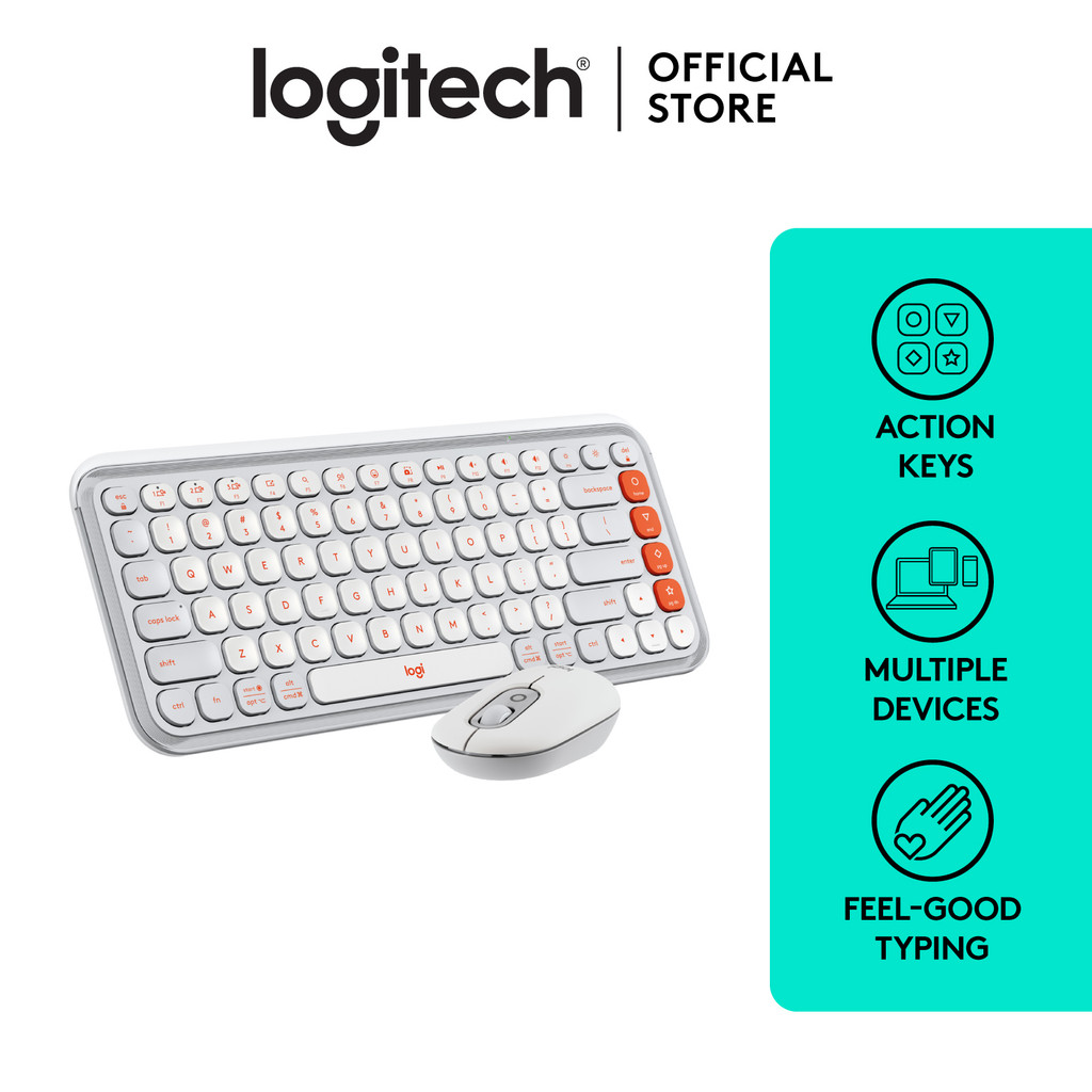 Jual Logitech Pop Icon Combo Wireless Mouse & Keyboard Off White (White ...
