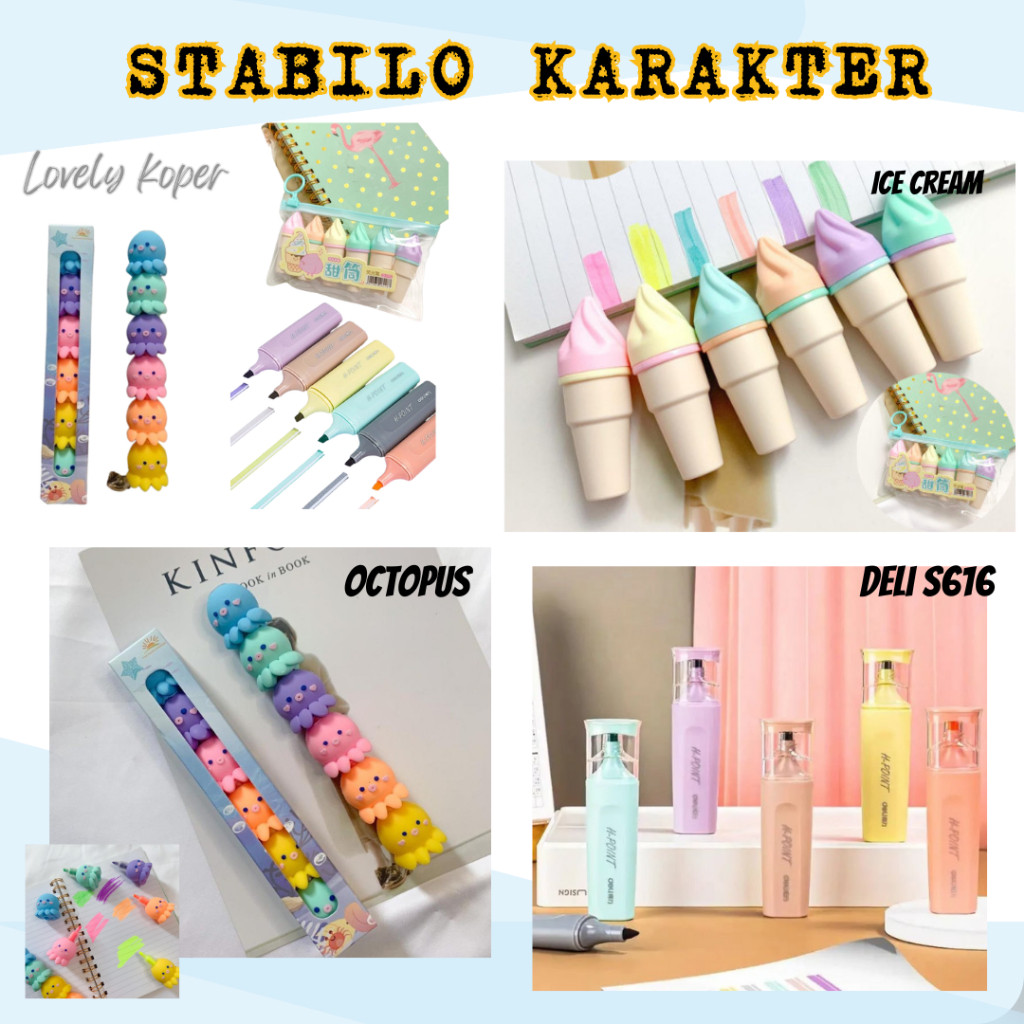 Jual PROMO Stabilo Deli Stabilo Highlighter Set Karakter Lucu Alat ...