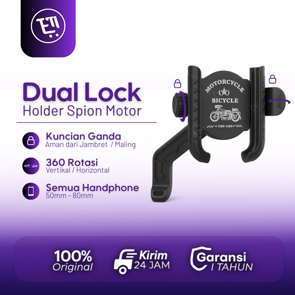 Jual Holder Hp Spion Motor Dual Safety Lock Anti Maling 360 Rotasi ...
