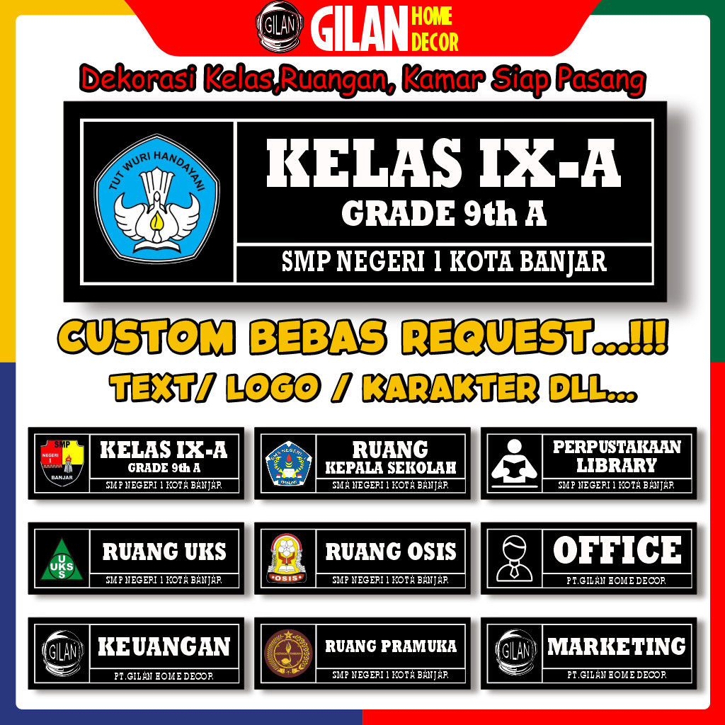 Jual GILAN Custom 30x11 Cm Papan Nama Siap Pasang Penanda Ruangan Kelas ...