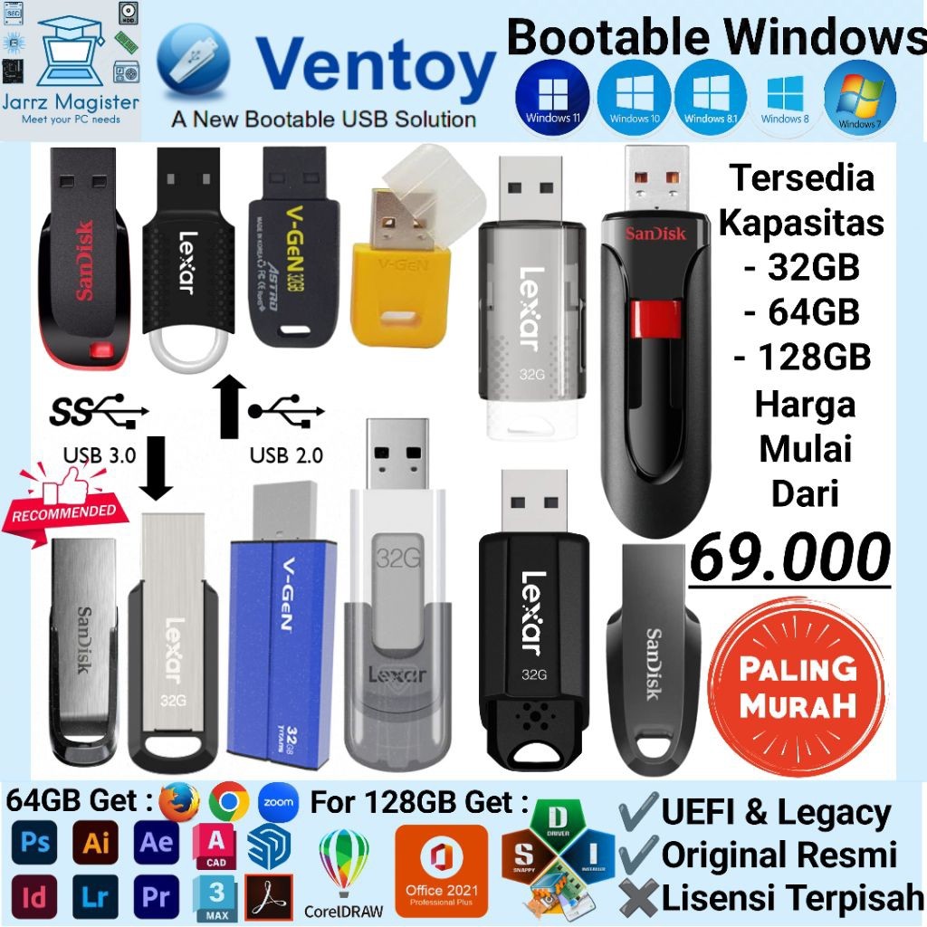 Jual TECHNEST Flashdisk Bootable Windows 10 11 8.0 8.1 7 Via Ventoy ...