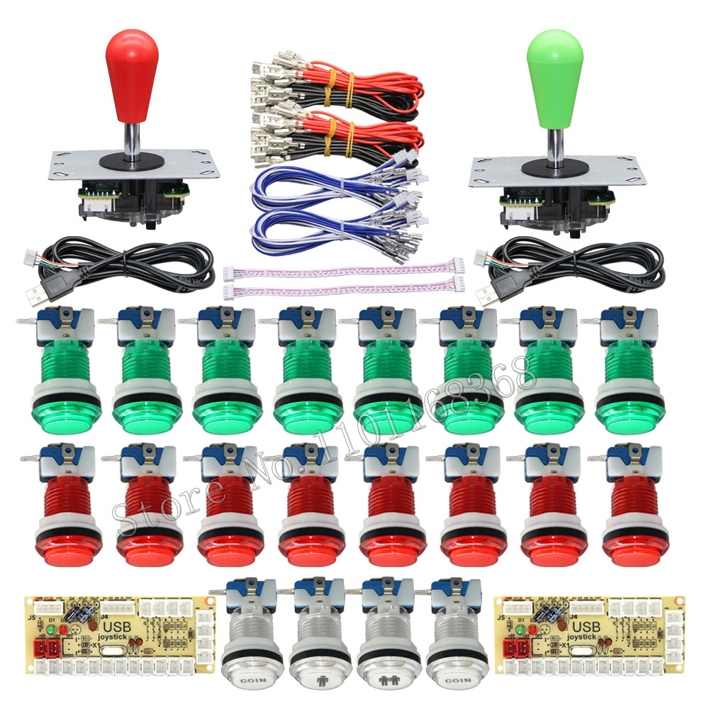 Jual Arcade 2 Players Kit With Zero Delay USB Encoder Cables LED Push ...