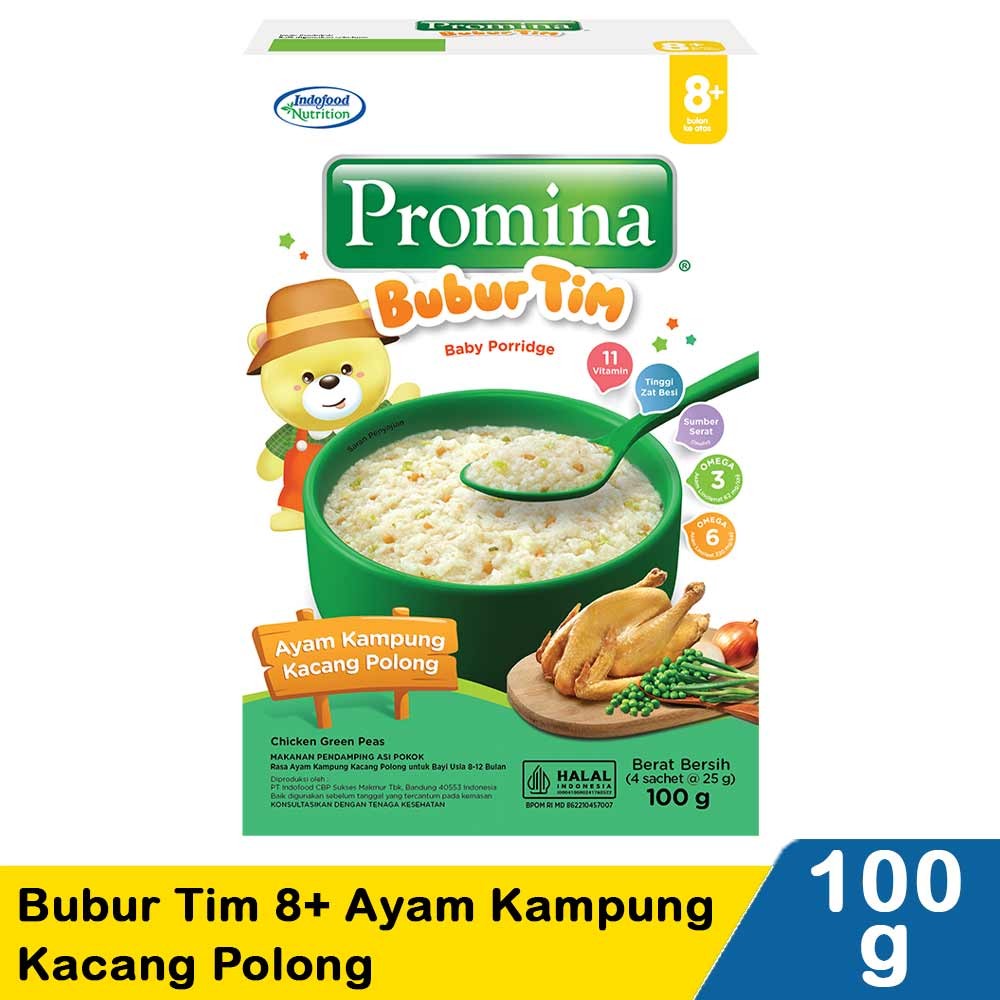 Jual PROMINA BUBUR TIM 8+ AYAM KAMPUNG KACANG POLONG 100g | Shopee ...