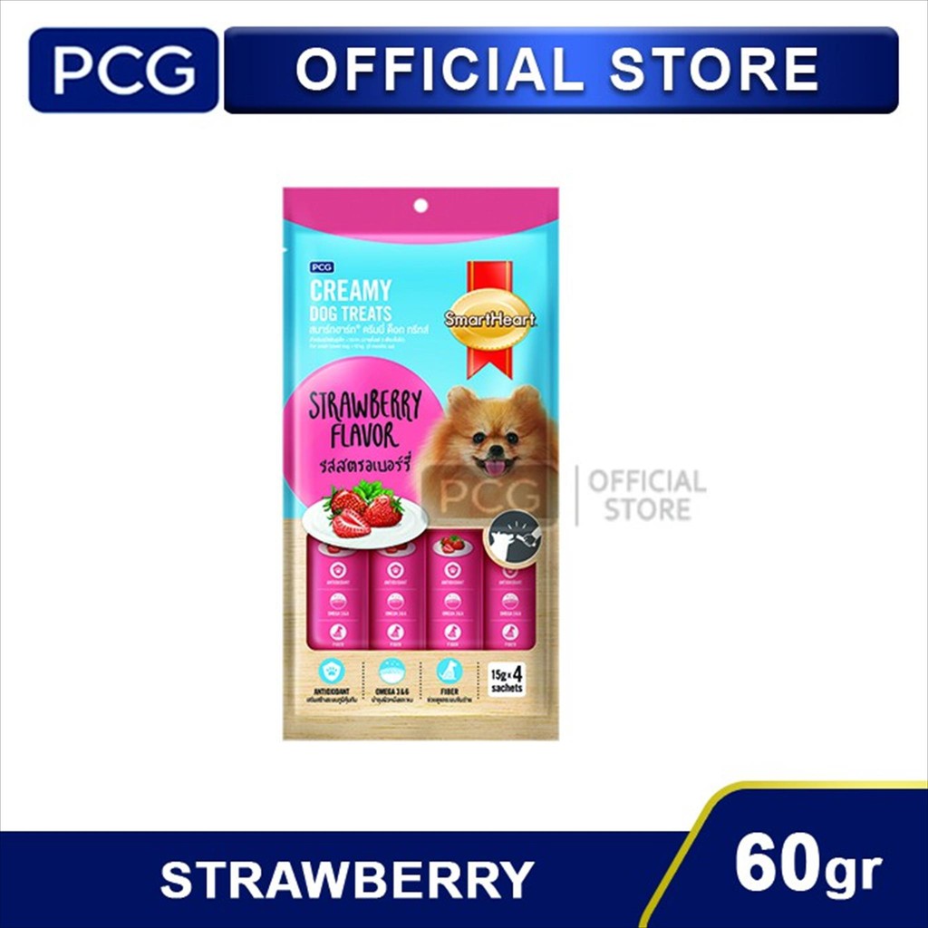 Jual SmartHeart Snack Anjing Creamy Treats Dog Strawberry Flavor 4`s 60 ...