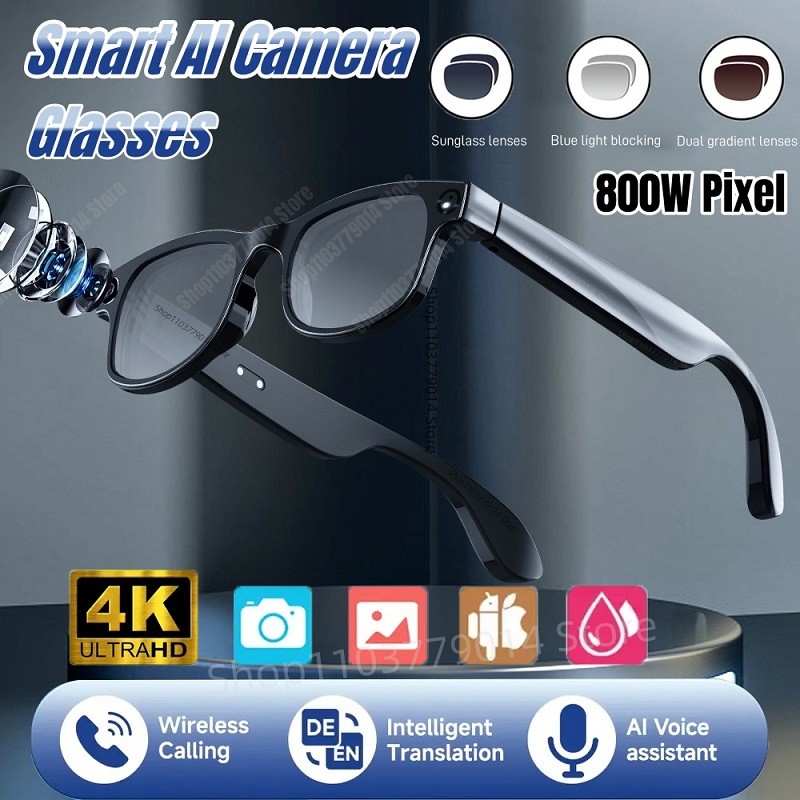 Jual 4K HD AI Smart Glasses 800W Pixel Camera Bluetooth Call Chat GPT Translation Voice Control ...
