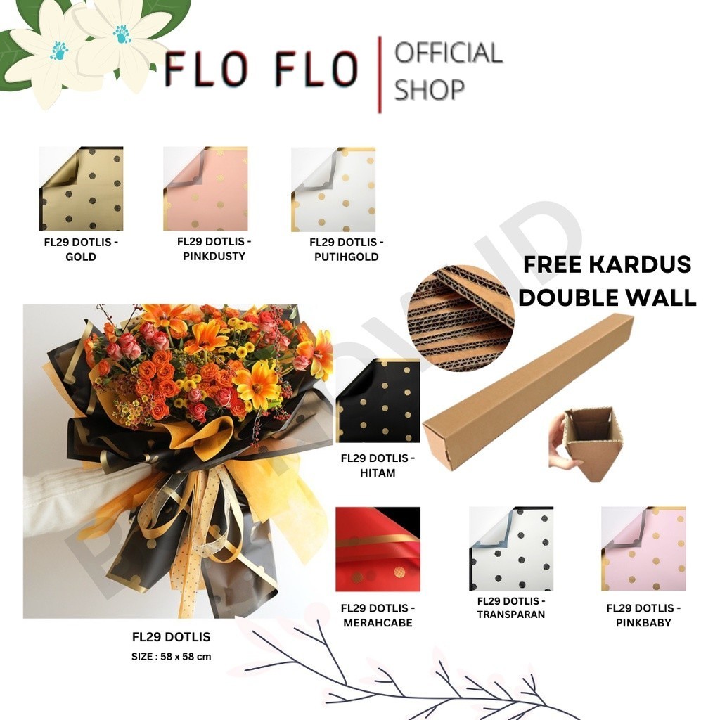 Jual FLO FLO - (5 LEMBAR) - FL29 DOTLIS Kertas Bunga Paper Buket Motif Polkadot List Transparan ...